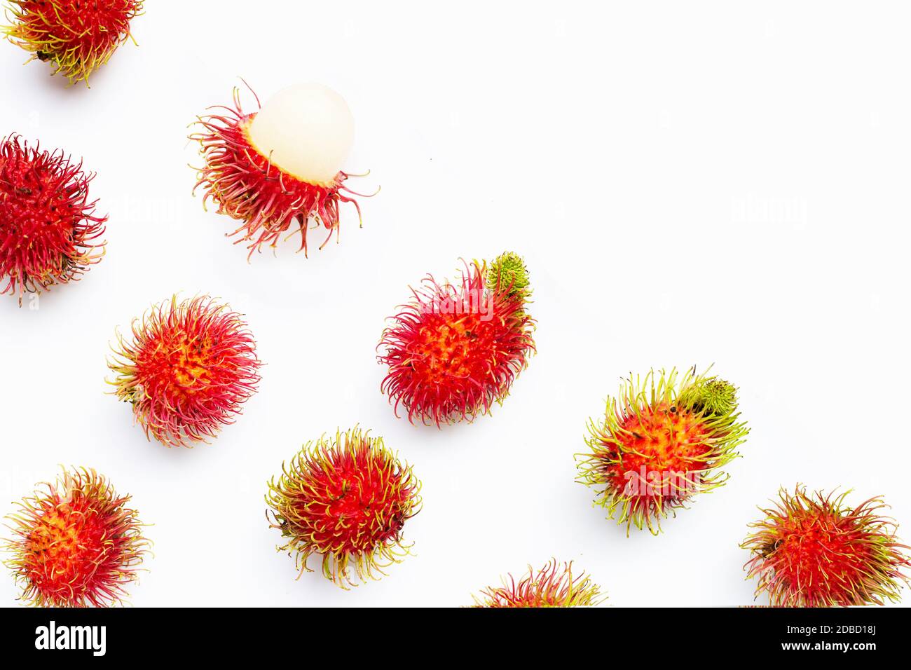 Rambutan isolated on whitbackground. Top view Stock Photo - Alamy