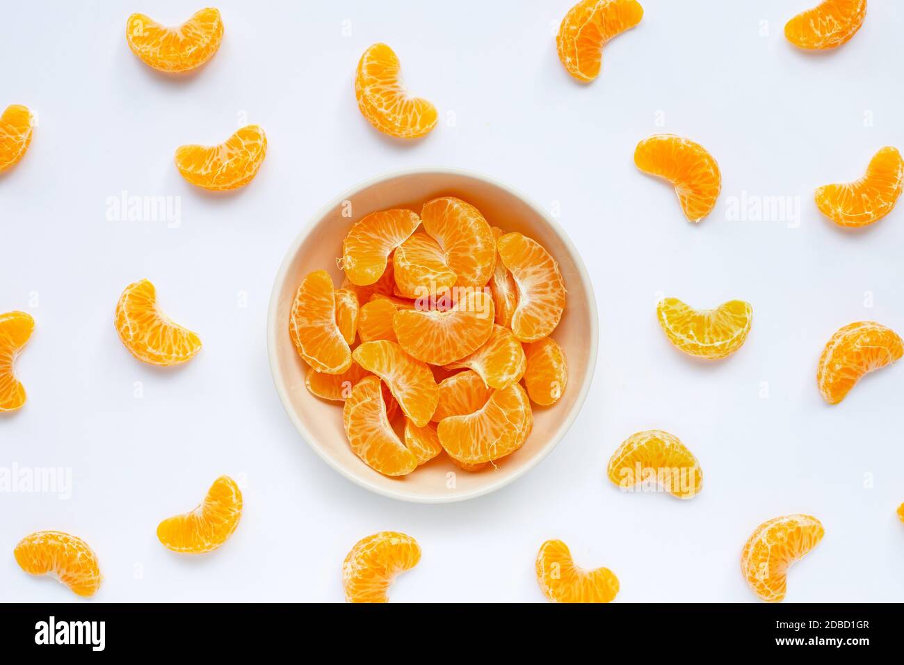 Mandarin segments, Fresh orange isolated on white background. Top view ...