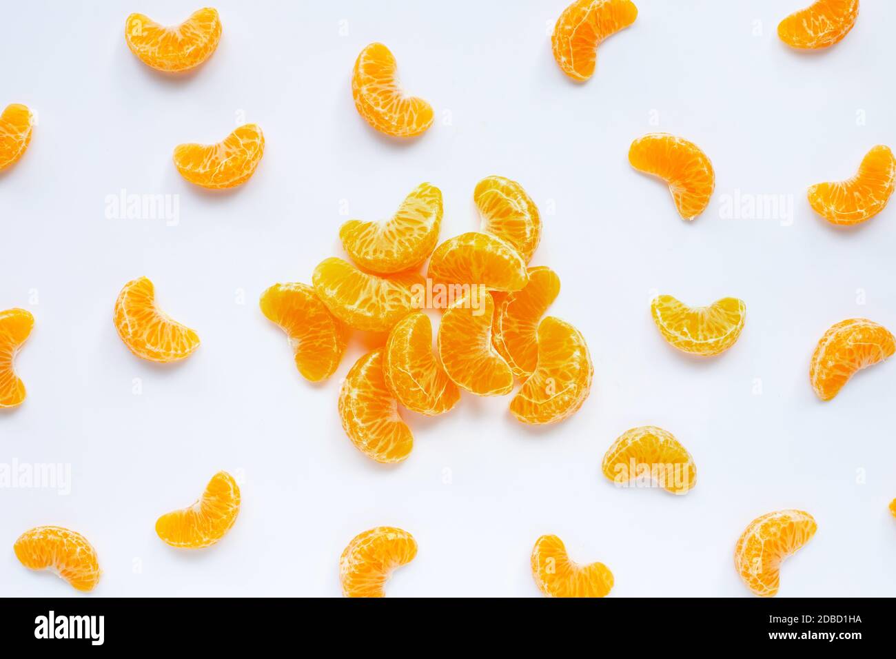 Mandarin segments, Fresh orange isolated on white background. Top view ...