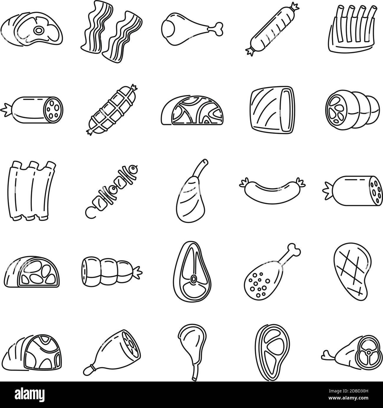 Raw meat icons set, outline style Stock Vector Image & Art - Alamy