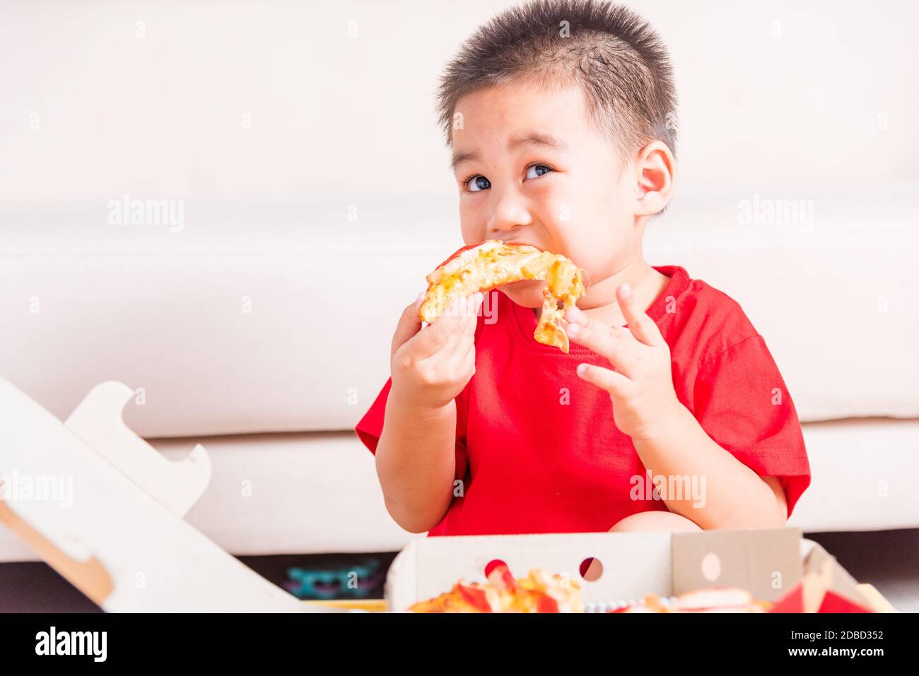 Hot Homemade, Vegetarian fast Italian food, Cute Little Child enjoying ...