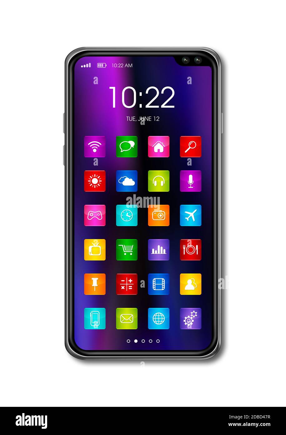 All screen digital realistic smartphone with colorful icon set isolated ...