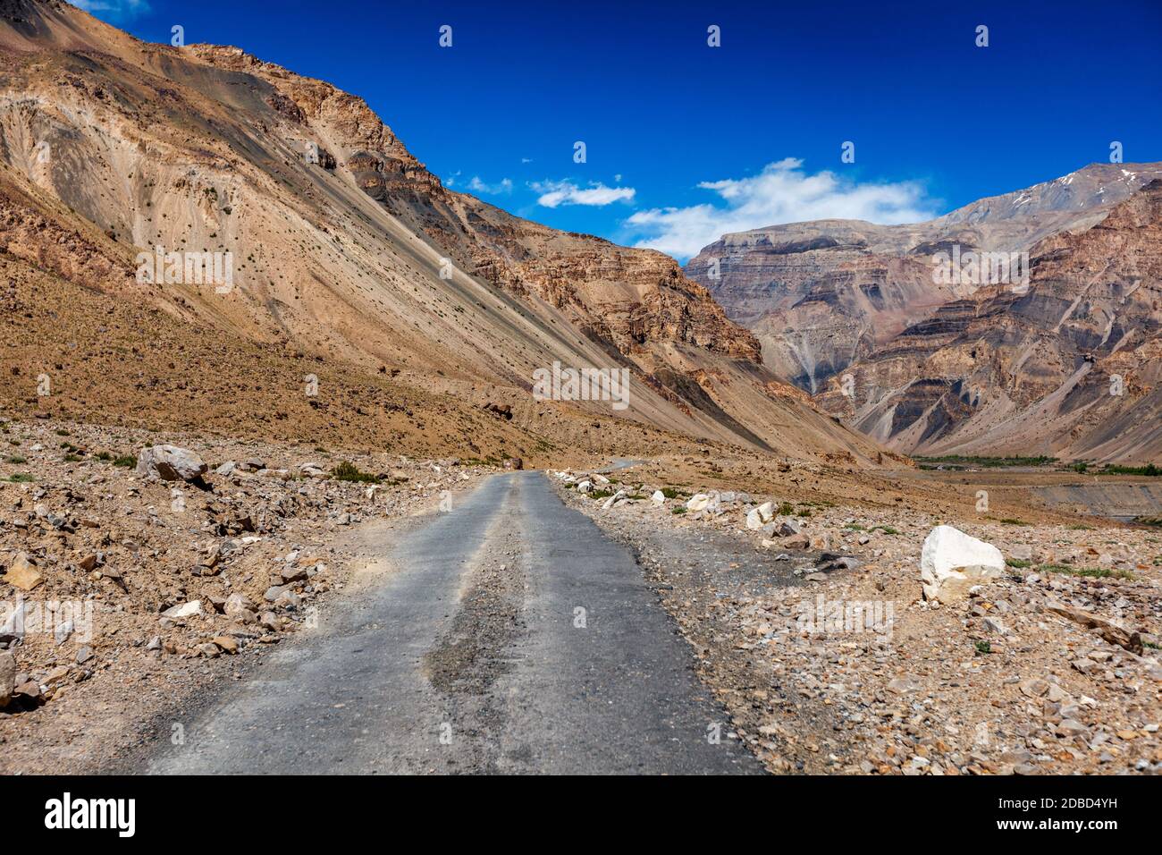 Rural road in Himalayas in Spiti Valley. Himachal Pradesh, India Stock ...