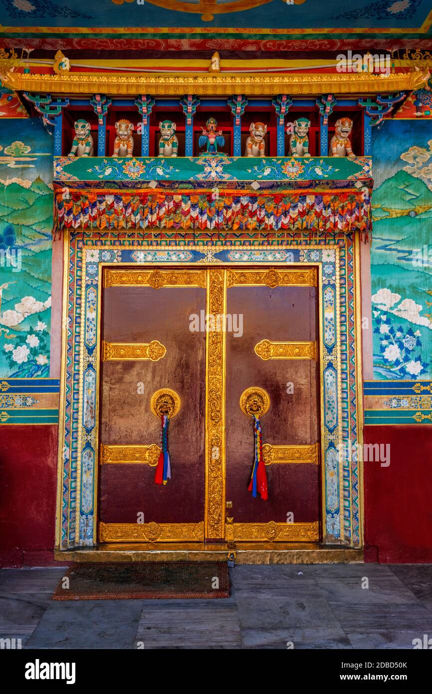 Door gate in Buddhist monastery. Mud village, Pin Valley, Himachal ...