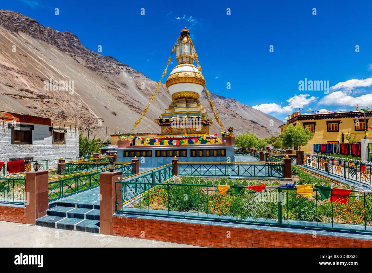 Buddhist gompa with prayer flags. Tabo monastry, Tabo, Spiti Valley ...