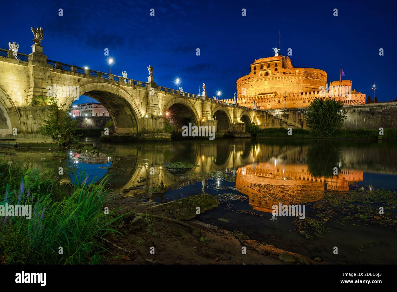 Castle of Holy Angel and Holy Angel Bridge over the Tiber River at dawn, Rome, Italy Stock Photo ...