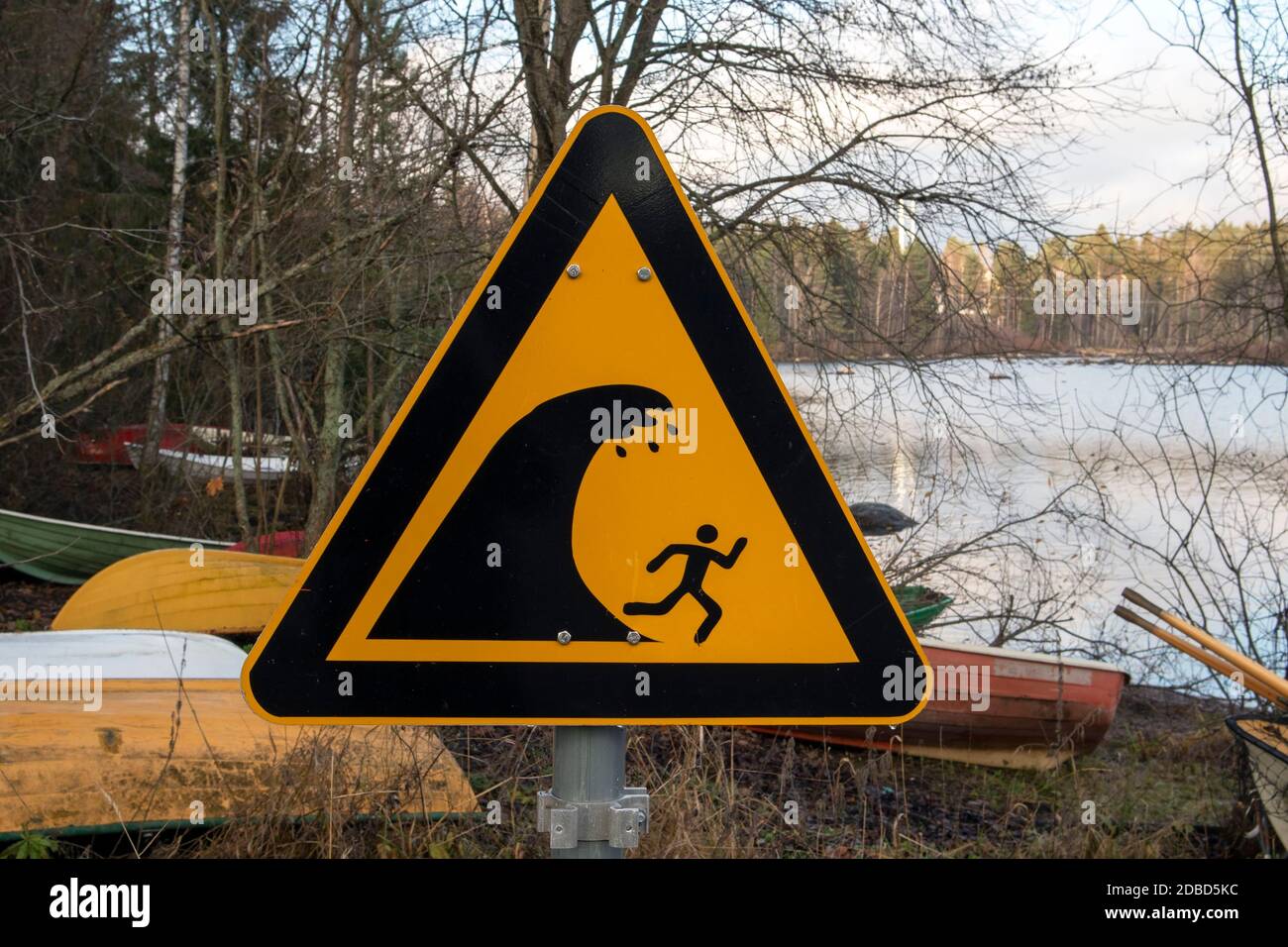 big wave warning sign, Imatra Finland Stock Photo - Alamy