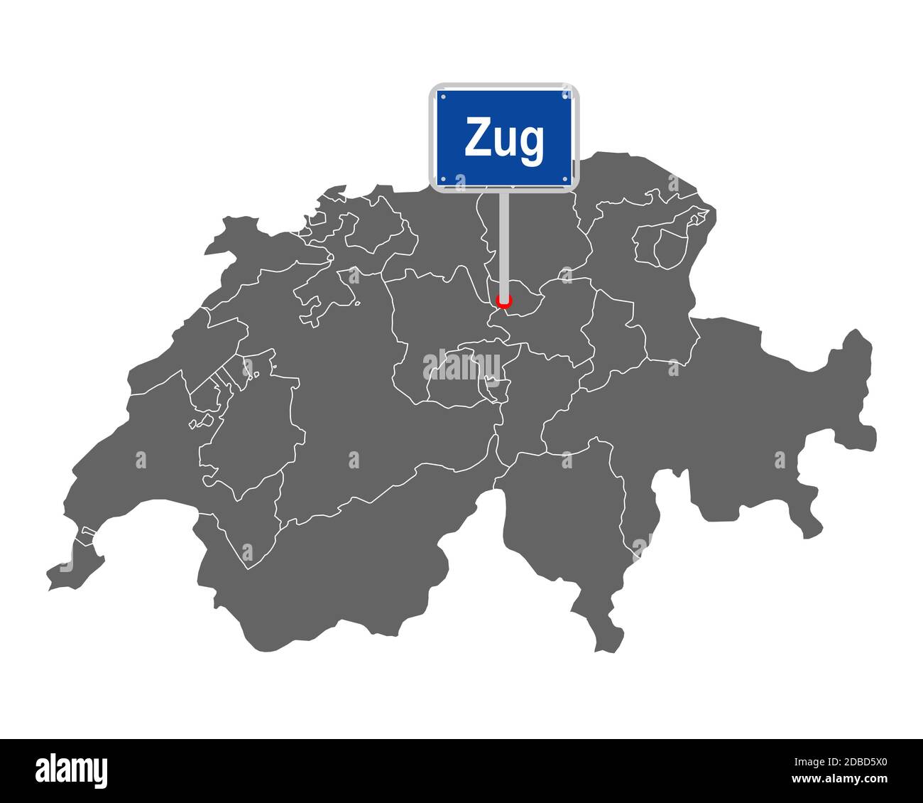 Landkarte der Schweiz mit Ortsschild von Zug Stock Photo - Alamy