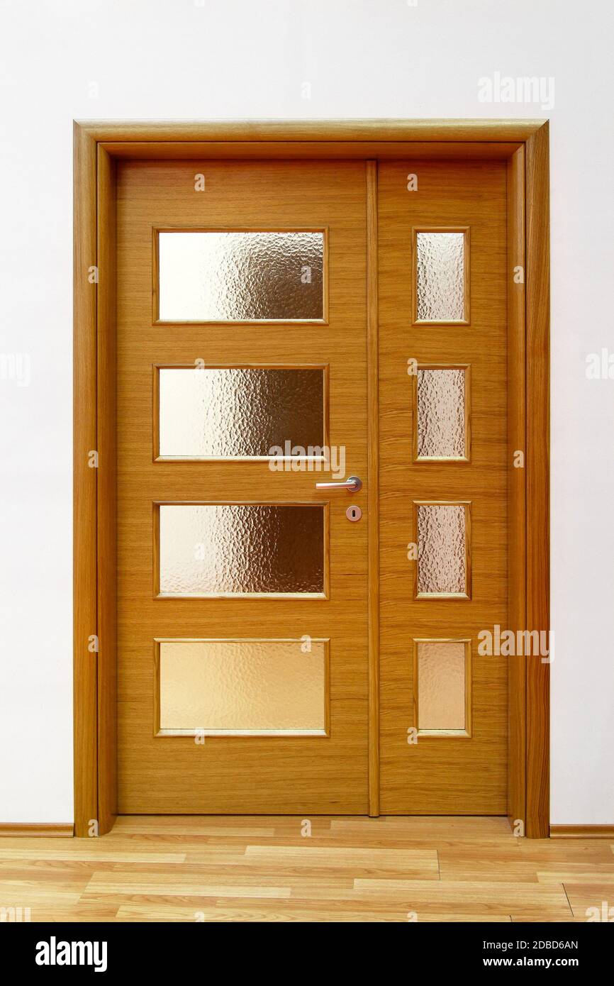 Double glass house door with wooden frame Stock Photo - Alamy