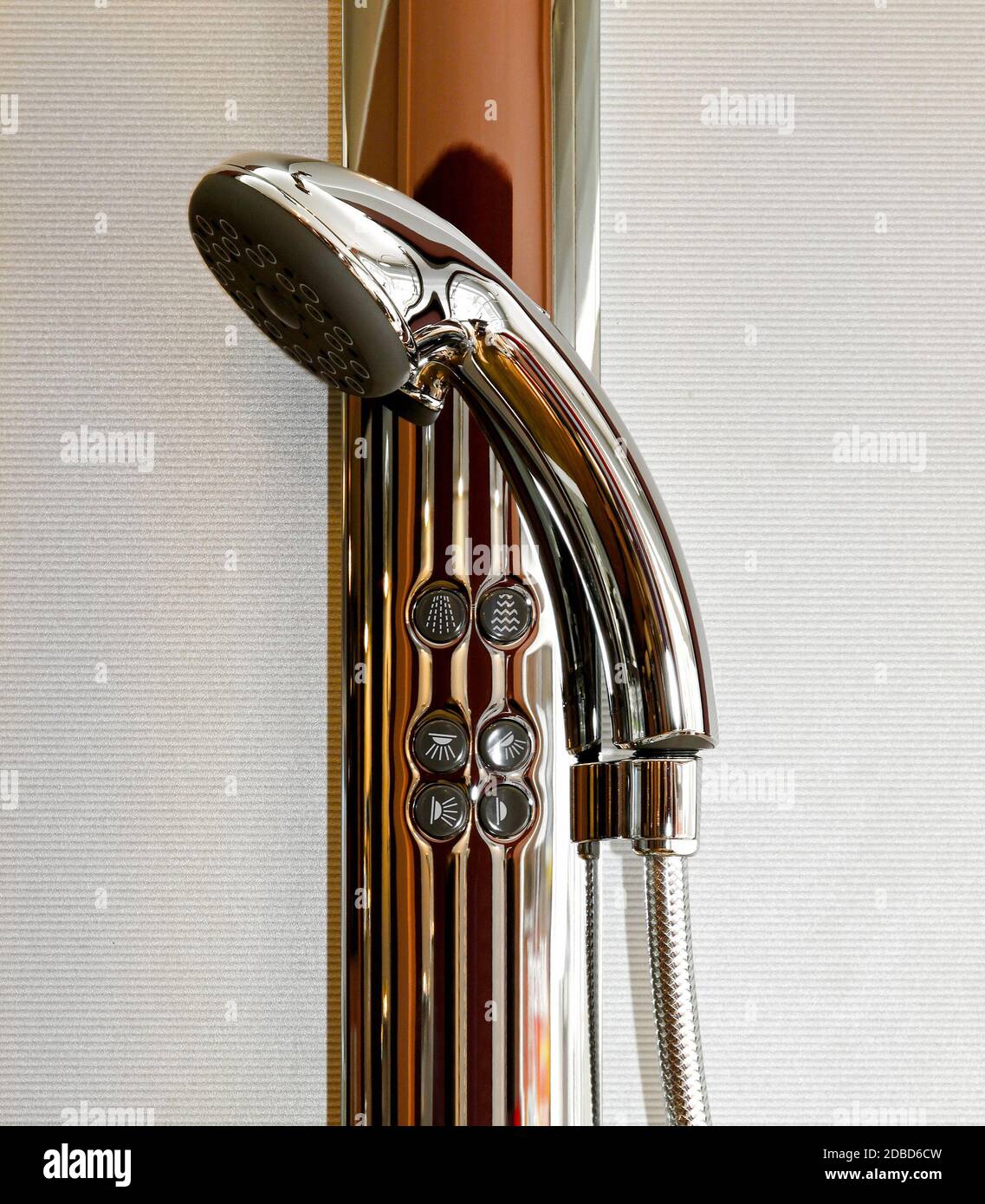 Modern shower handle with digital button control Stock Photo - Alamy