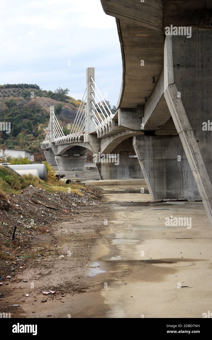 New concrete structure of the bridge. Under bridge view Stock Photo - Alamy