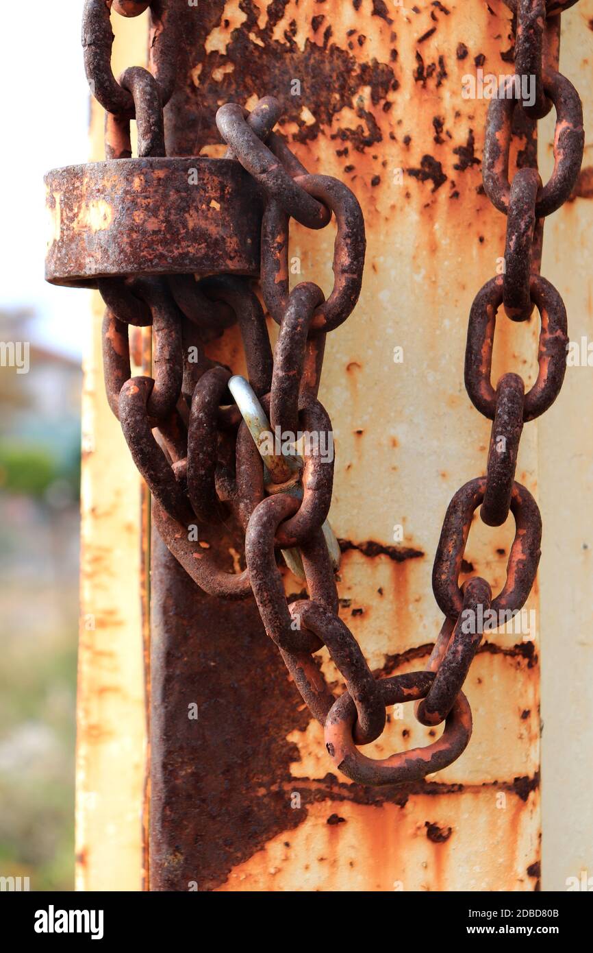 Metallic rusted items. Rust truck lock mechanism with latch and chain ...