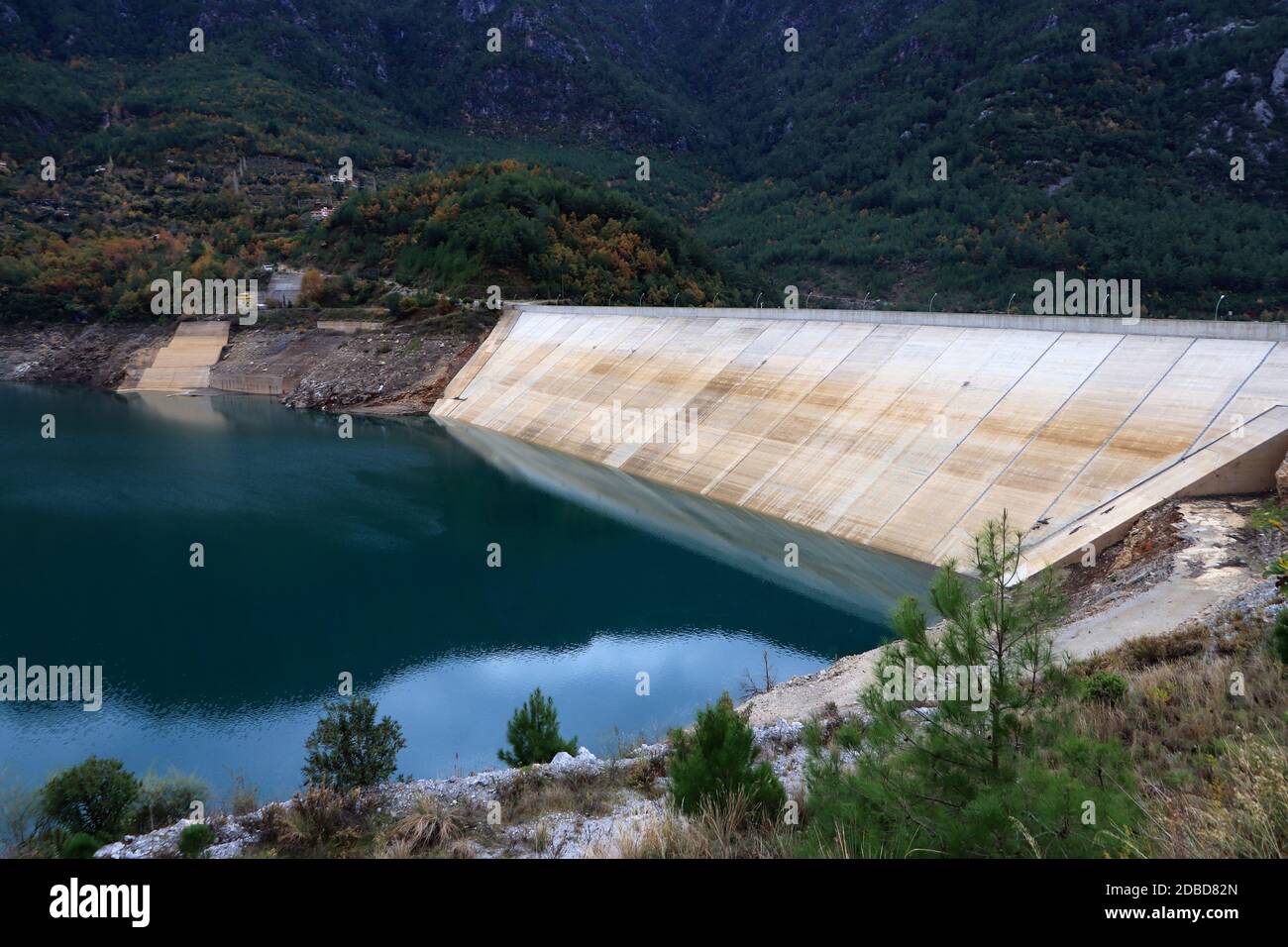 Alanya dam in mountains. Water reservoir Stock Photo - Alamy