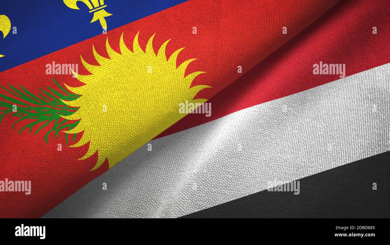 Guadeloupe and Yemen two flags textile cloth, fabric texture Stock ...