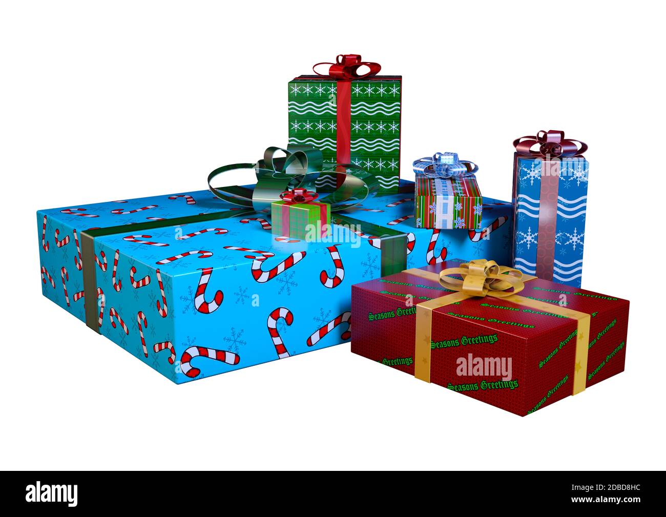 3D rendering of a Christmas presents pile isolated on white background ...