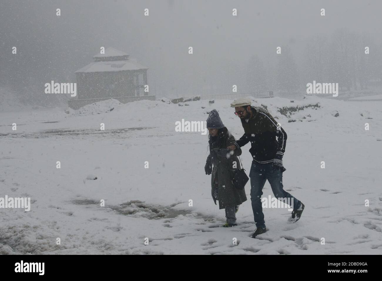 An attractive beautiful mesmerizing view of the heavy snow fall and ...