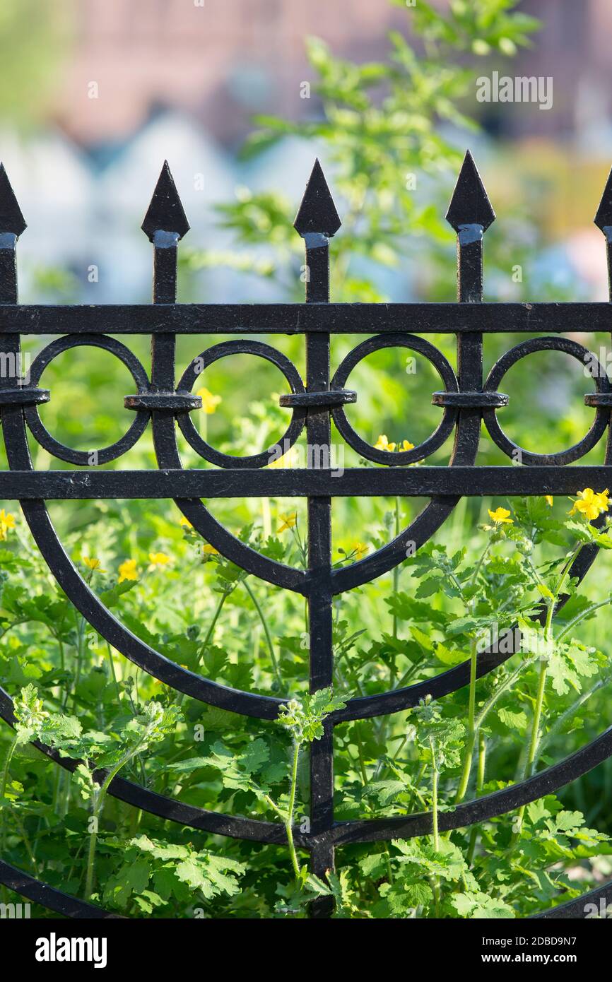 Metal fence of the green square in Jewish district Kazimierz on Szeroka ...