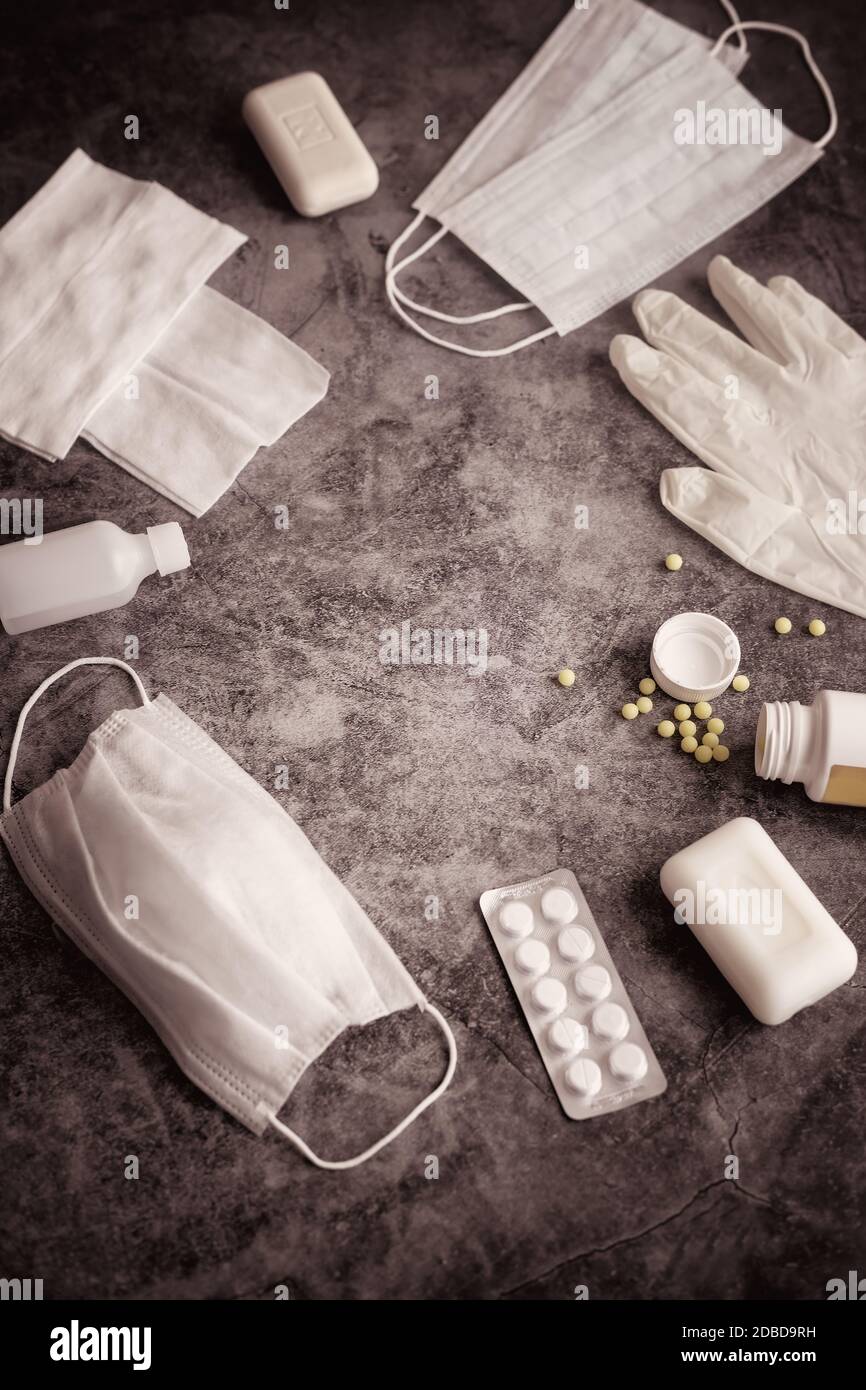 Protection from coronavirus infection: mask, gloves, antibacterial ...