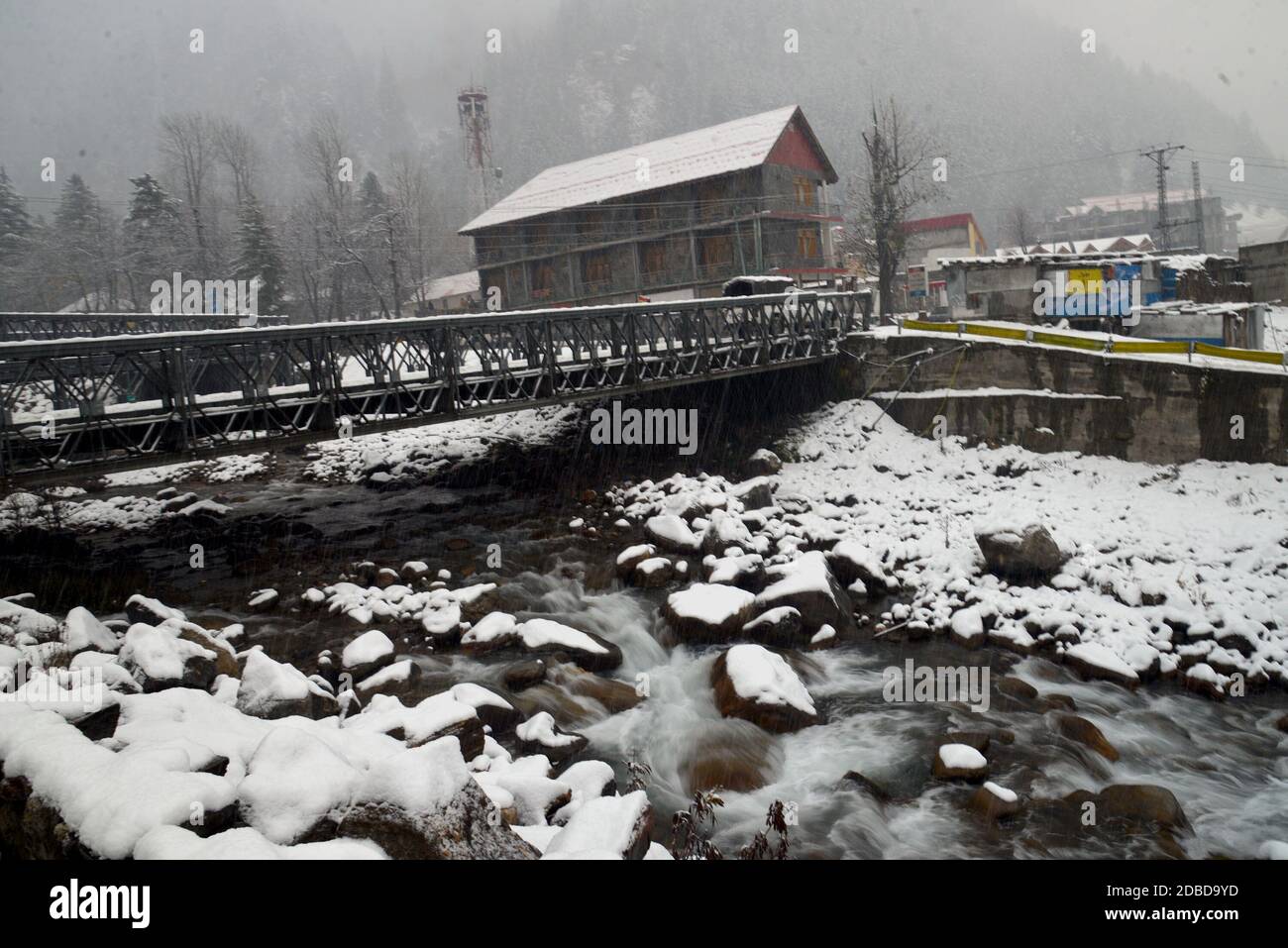An attractive beautiful mesmerizing view of the heavy snow fall and ...