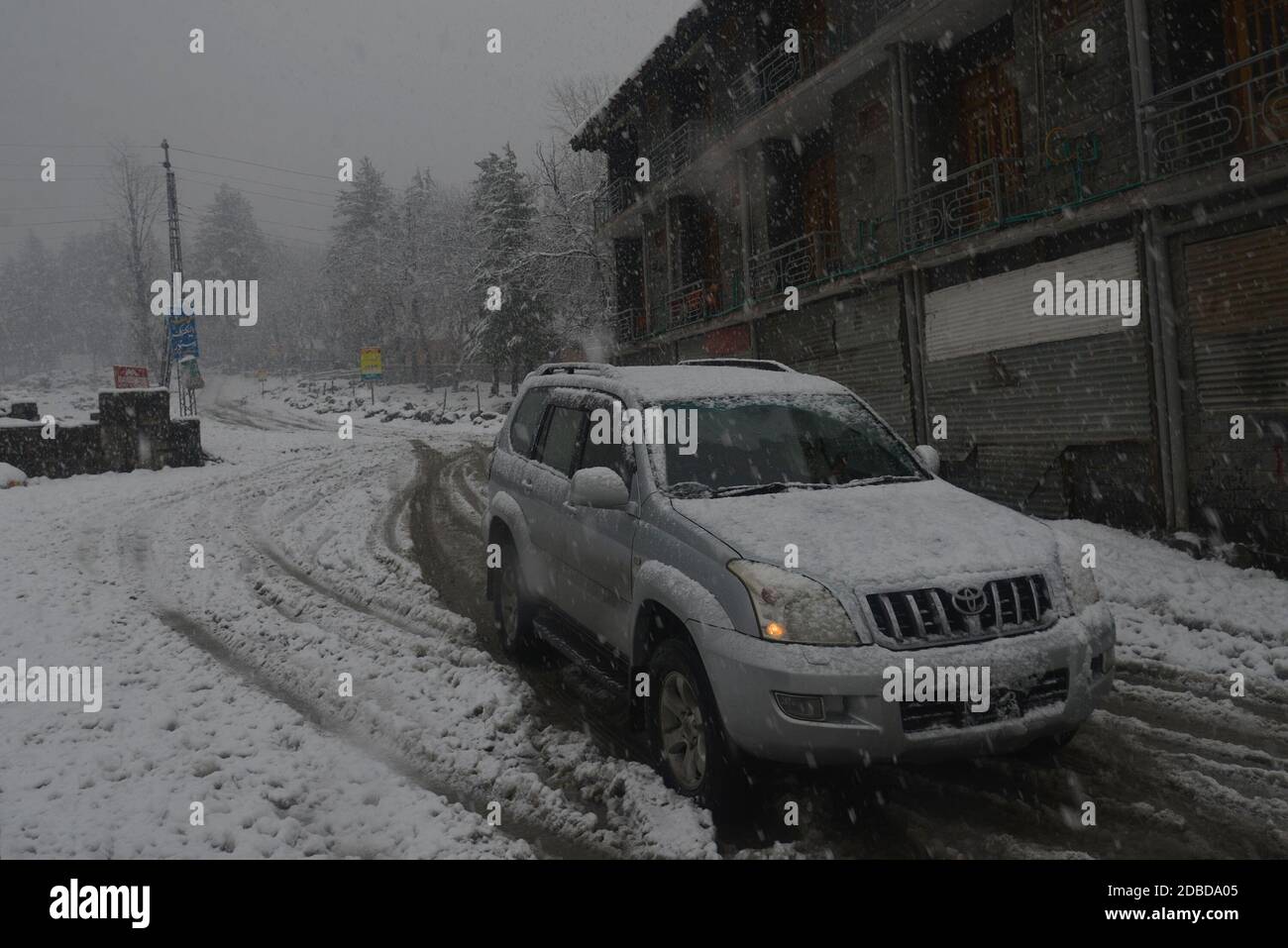 An attractive beautiful mesmerizing view of the heavy snow fall and ...