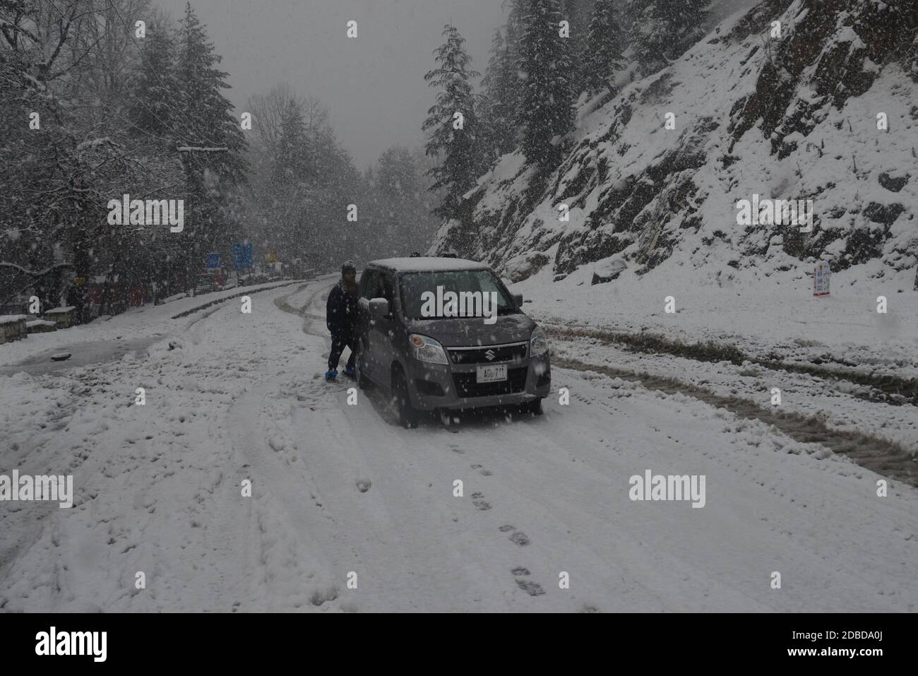 An attractive beautiful mesmerizing view of the heavy snow fall and ...