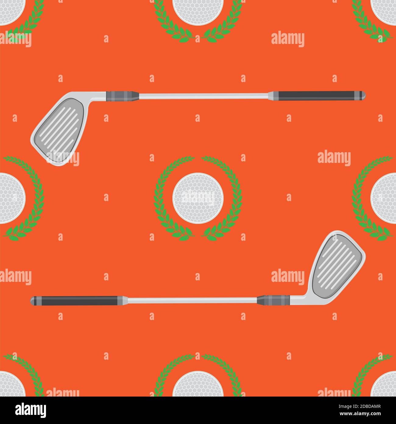 Golf Ball with Stick Icon and Laurel Seamless Pattern on Red Background ...
