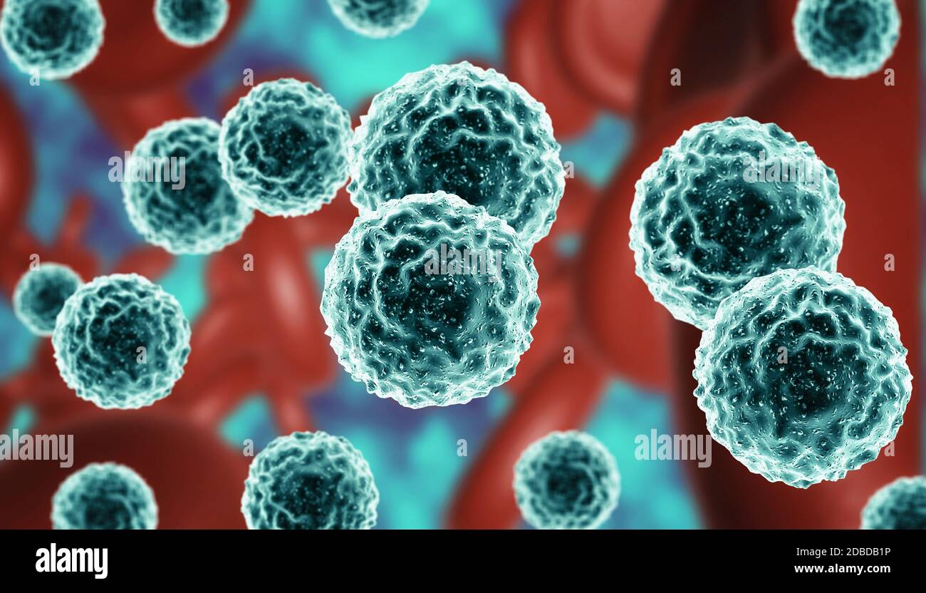 Microscopic view of influenza virus cells. 3D medical illustration ...