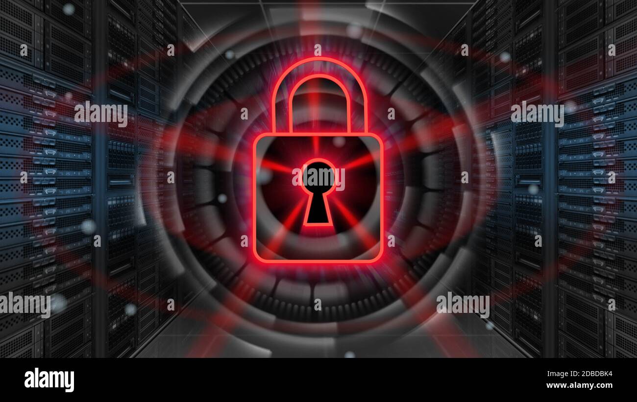 Digital security hologram with padlock on server room - Cyber security ...