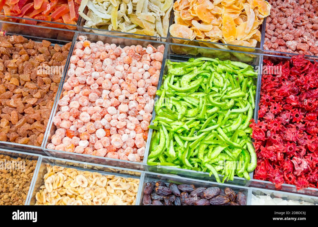 Color pattern made up of various types of vegetables and dried fruit at ...