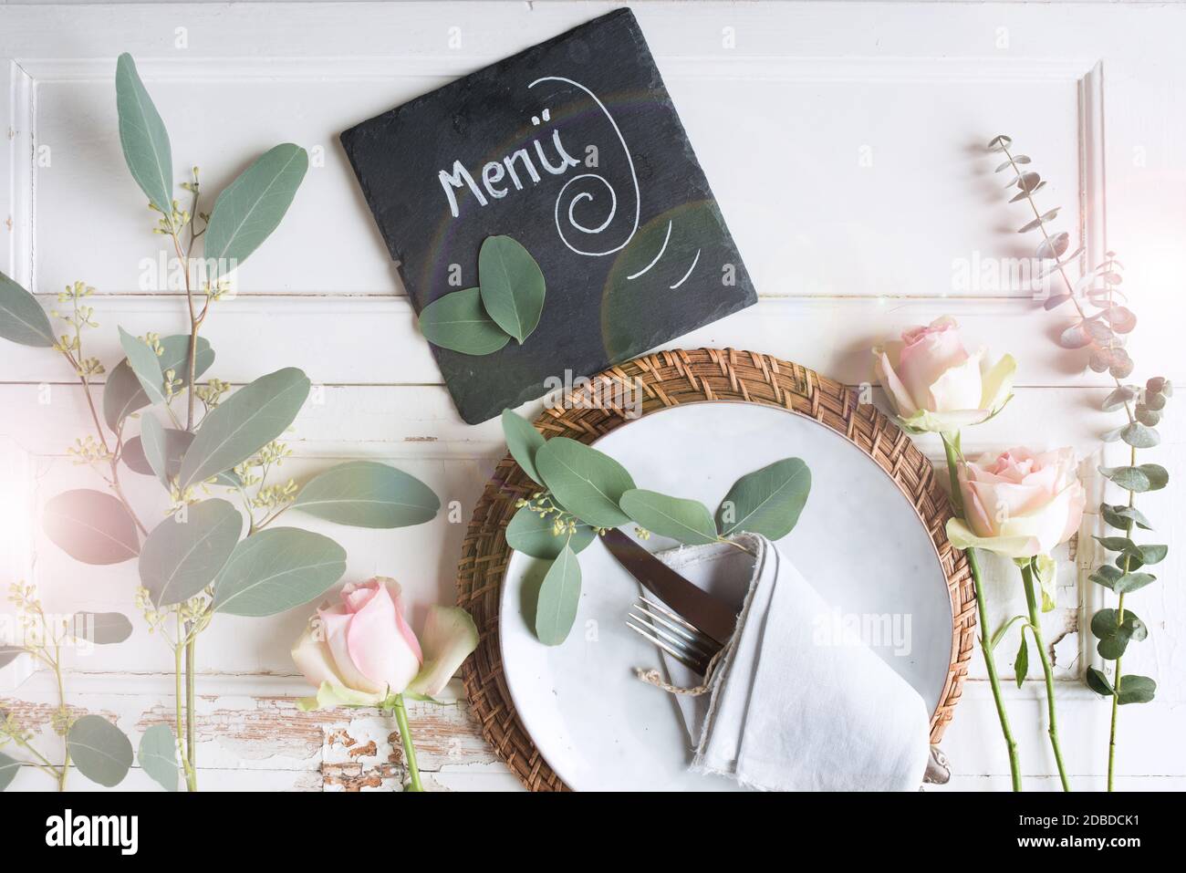 Place setting for a menu in vintage style. Romantic restaurant concept ...