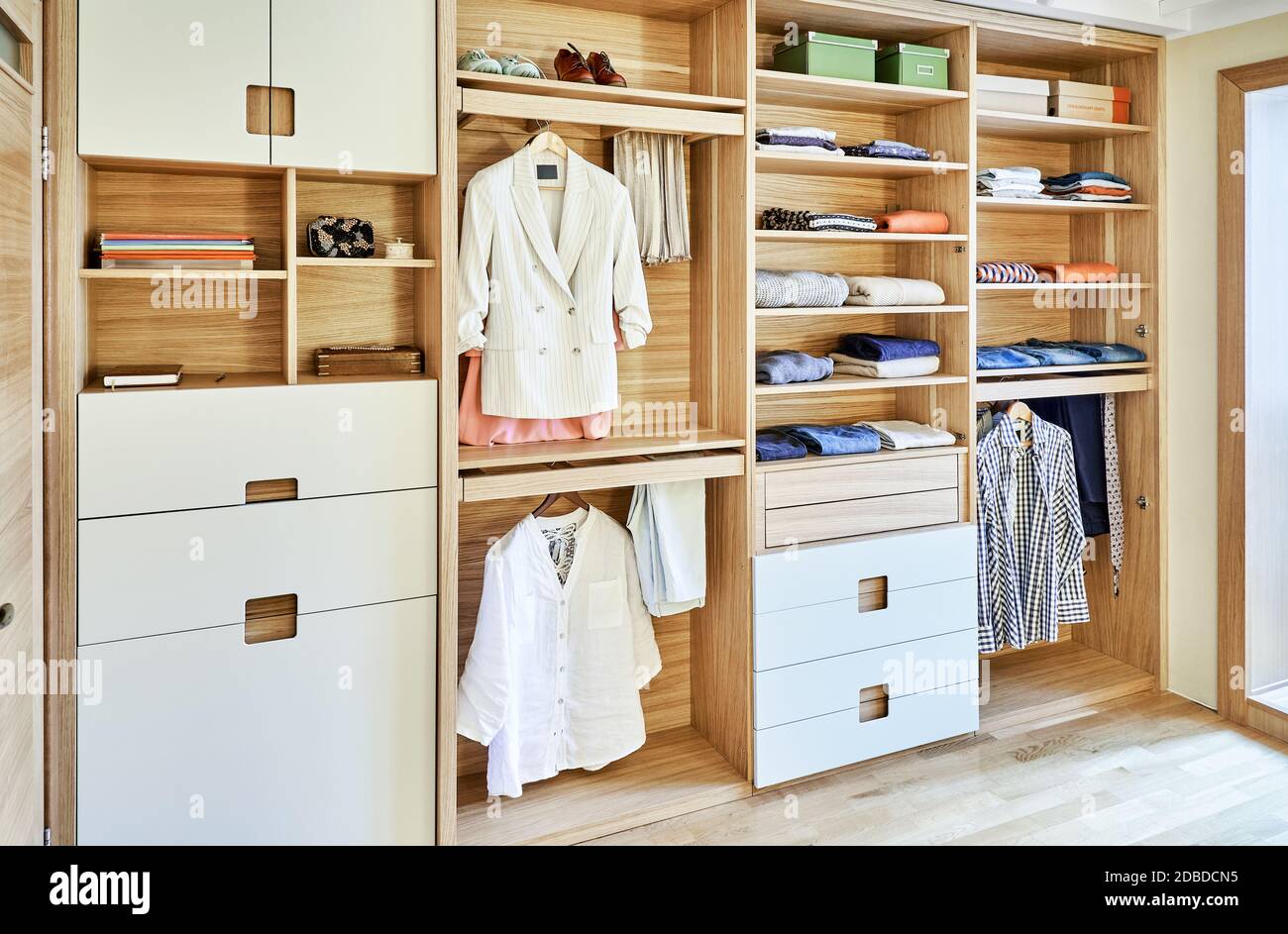 Internal details of the wooden wardrobe with slide out rack for ...