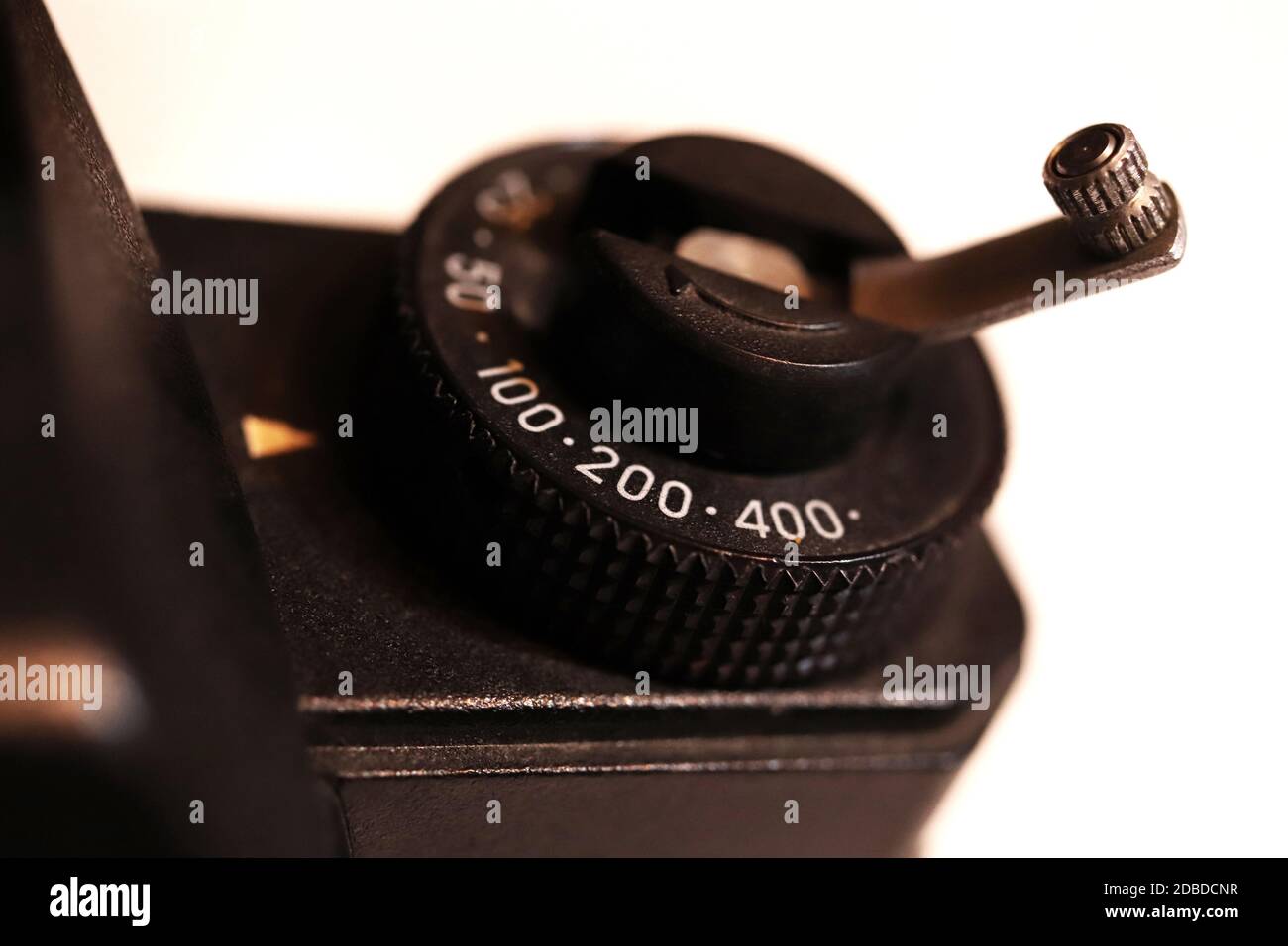 Old photo camera exposure control knob background. Macro closeup Stock ...