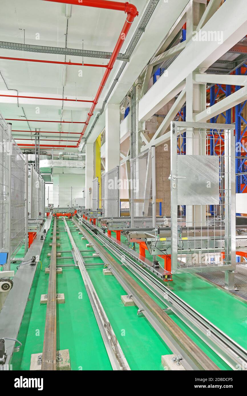 Automated Storage and Retrieval System Rails in Distribution Warehouse ...