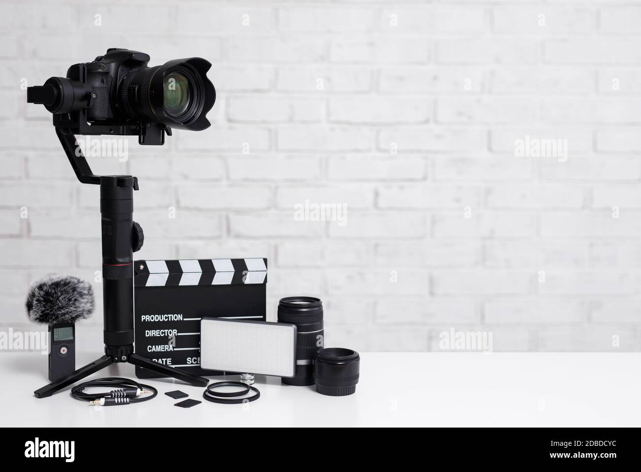 videography concept - modern dslr camera on 3-axis gimbal stabilizer ...