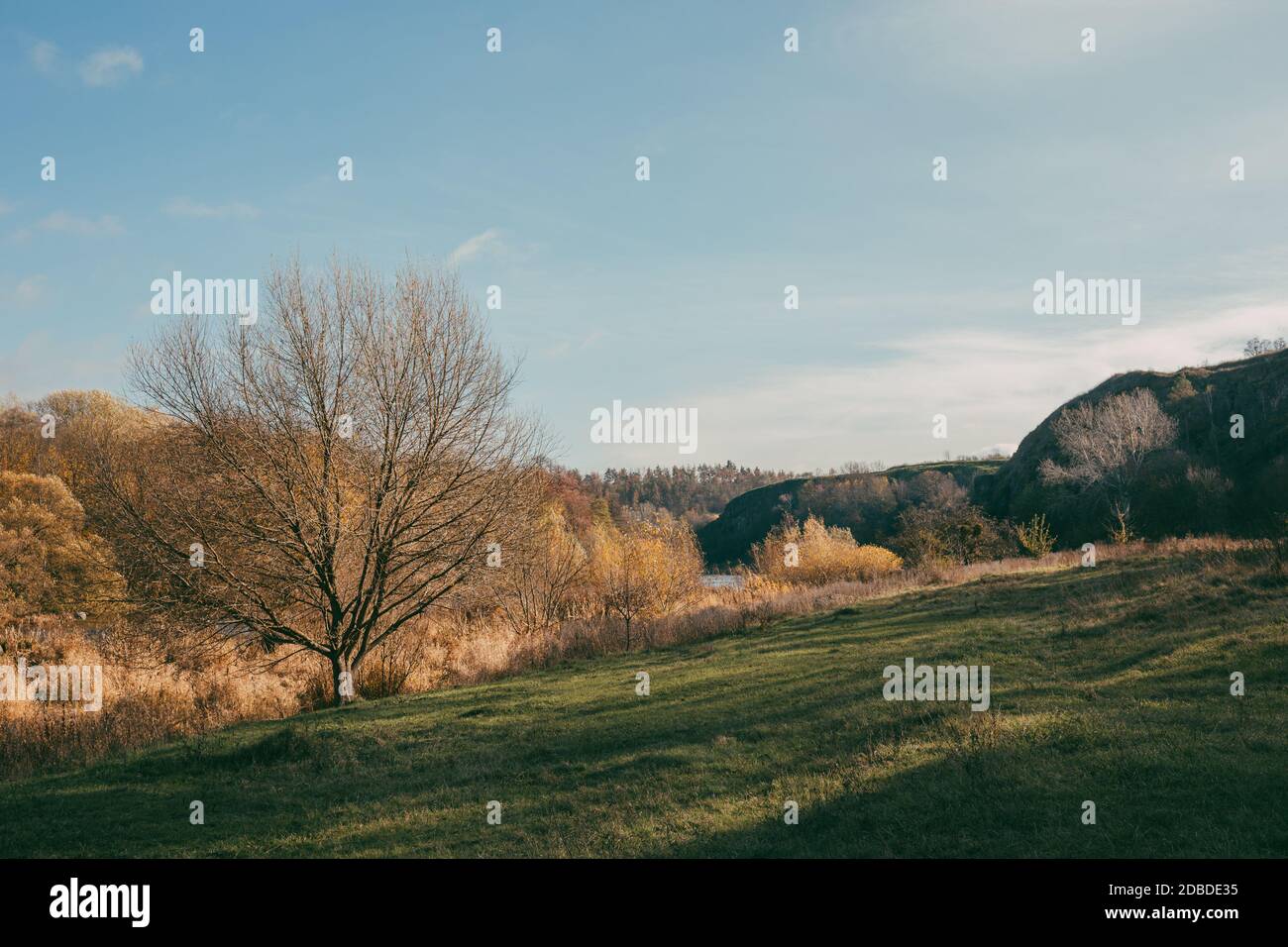Beautiful autumn landscape with a forest and hill. Late fall. Amazing ...