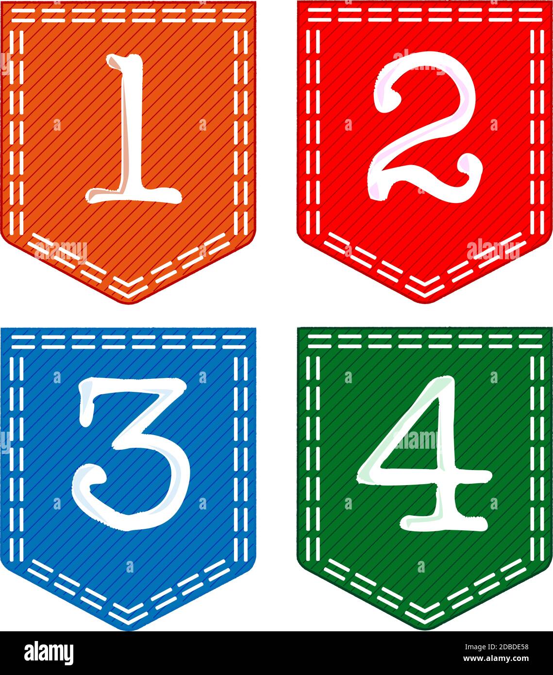 Four numbers sewn inro fabric pockets Stock Photo - Alamy