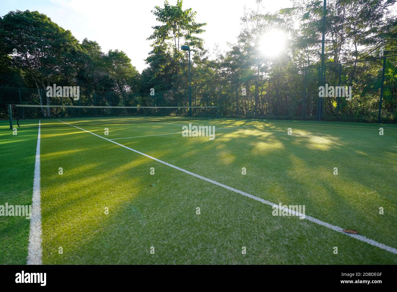 Beautiful scenery View of artificial grass tennis court Stock Photo - Alamy