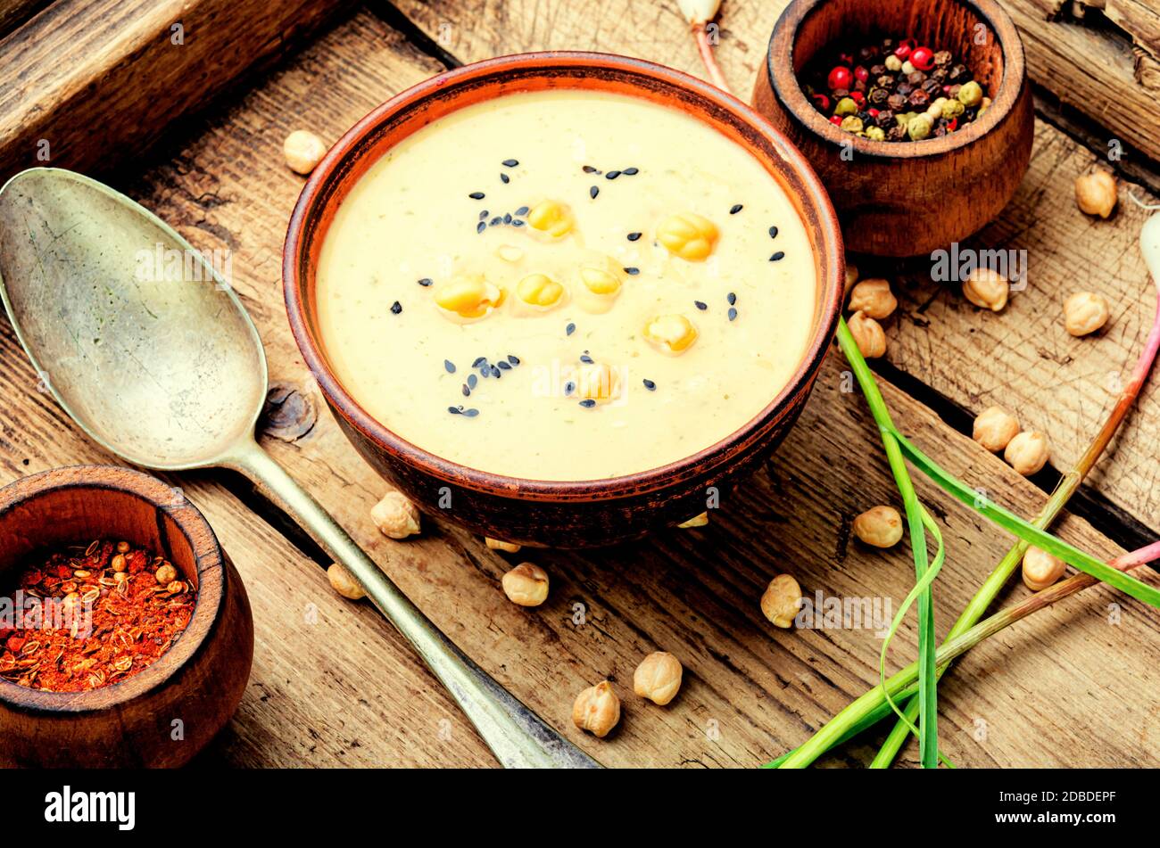 Hummus, a cold appetizer of chickpeas puree. Popular Eastern food Stock ...
