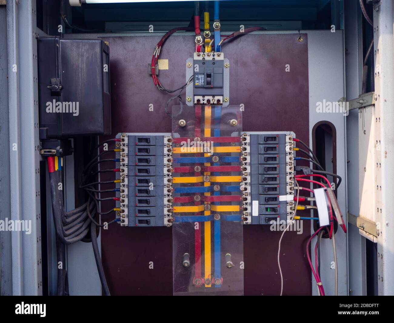 Electrical panel at a assembly line factory. Controls and switches ...