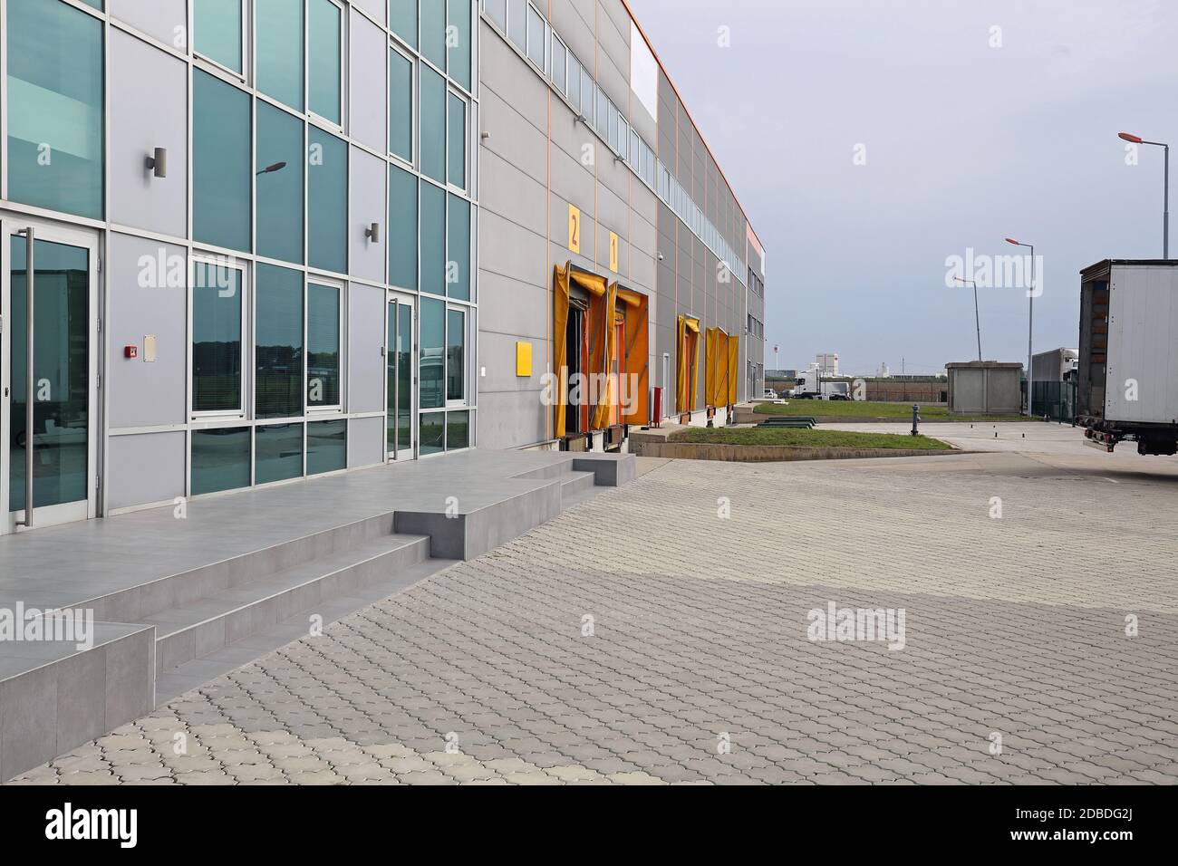 Loading Docks at Distribution Warehouse and Office Building Stock Photo ...