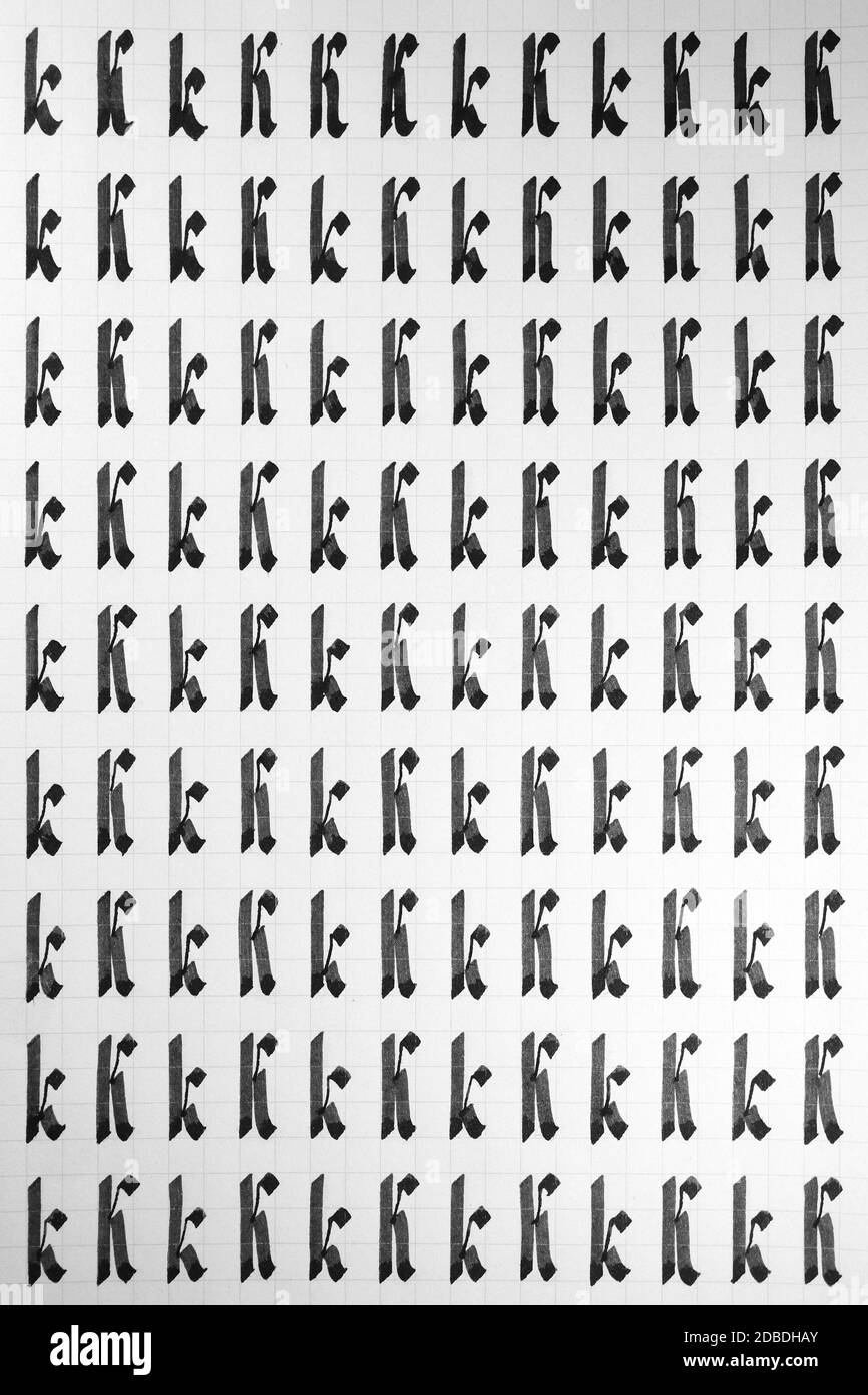 Calligraphy black and white letters K background. Lettering practice ...