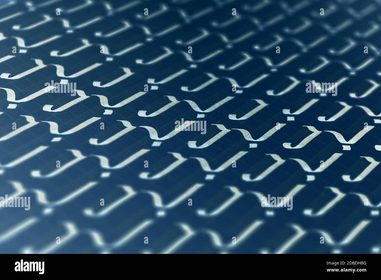 Calligraphic white on dark blue letter J learning skills paper page ...