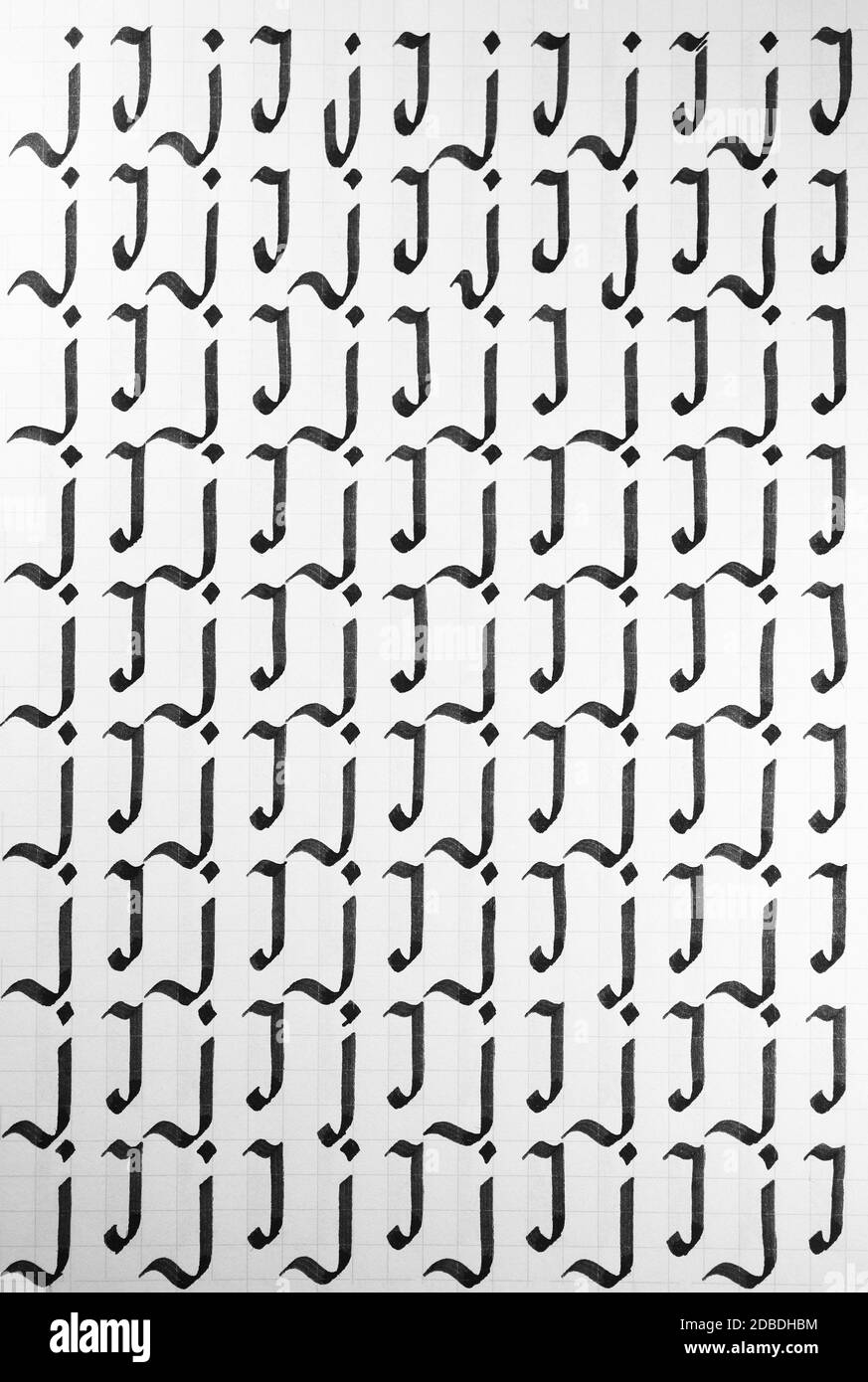 Calligraphy black and white letters J background. Lettering practice ...