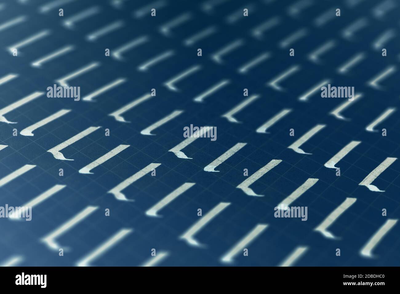 Calligraphic white on dark blue letter L learning skills paper page ...