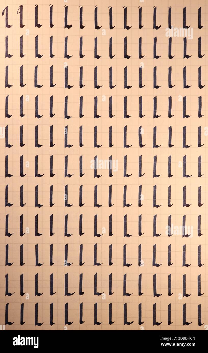 Calligraphic letter L learning skills paper page. Calligraphy letters l ...