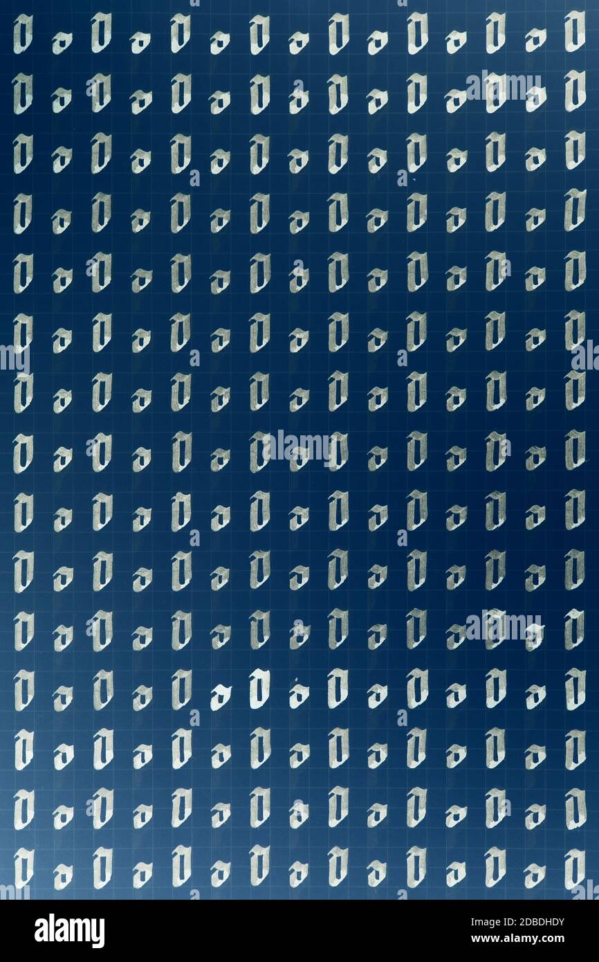 Calligraphic white on dark blue letter O learning skills paper page ...