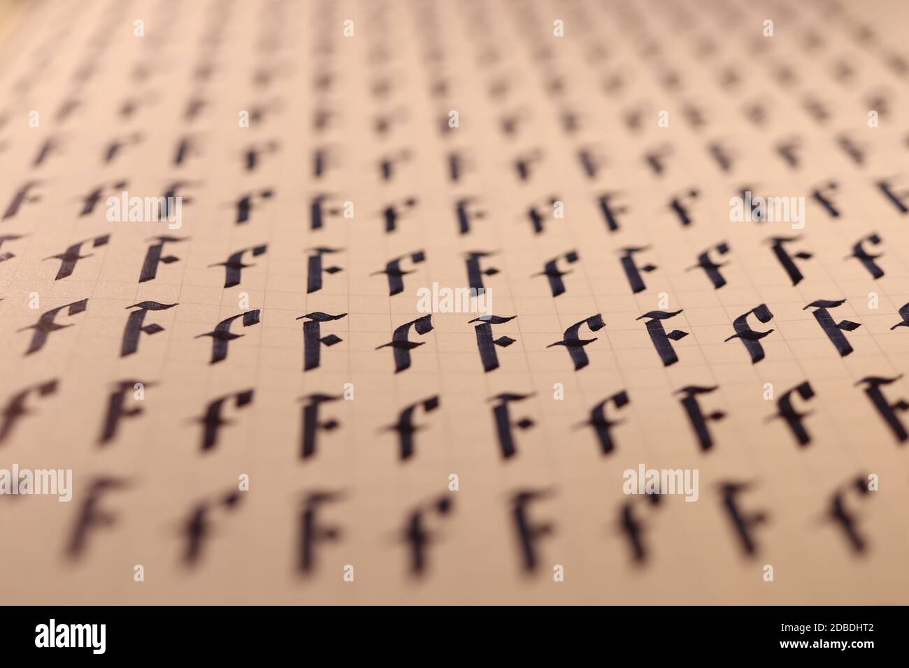 Calligraphic letter F learning skills paper page. Calligraphy letters F ...