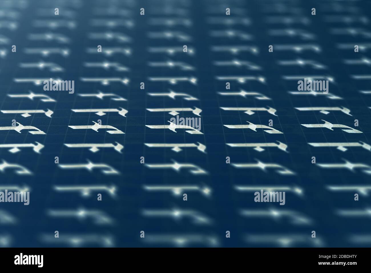 Calligraphic white on dark blue letter F learning skills paper page ...