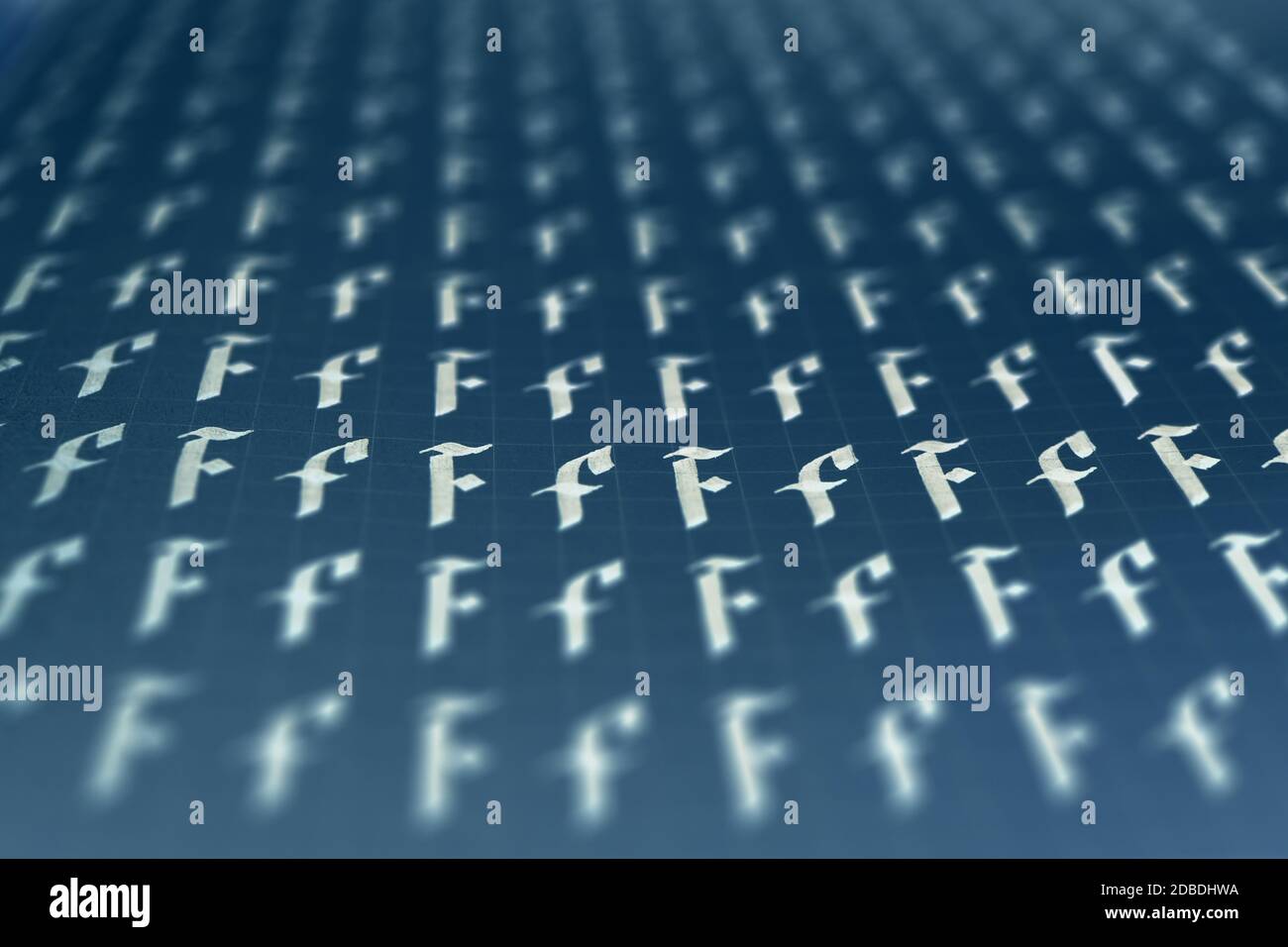 Calligraphic white on dark blue letter F learning skills paper page ...