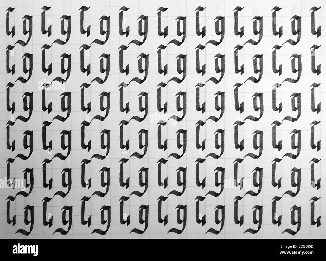 Calligraphy black and white letters G background. Lettering practice ...